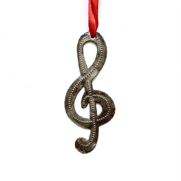 Musical Note Recycled Metal Ornament - Treble Clef – Zee Bee Market LLC