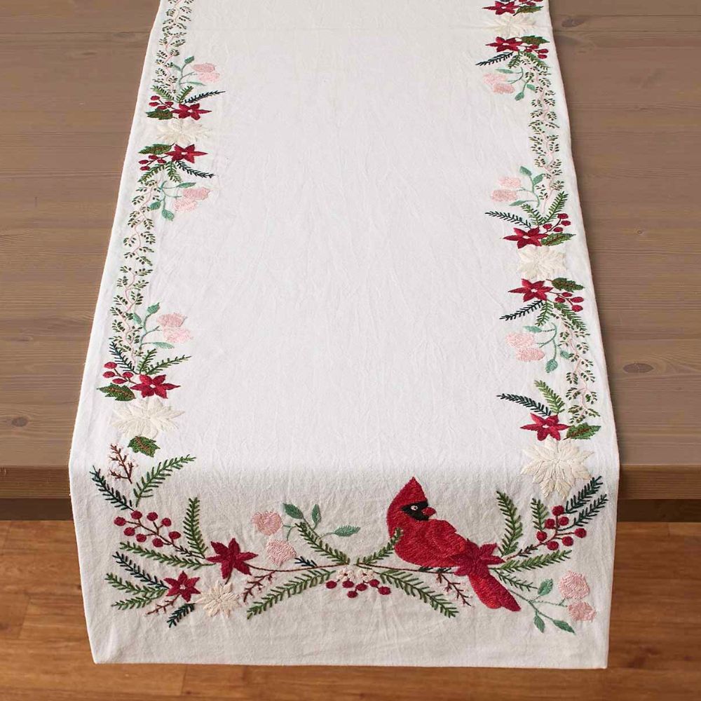 Embroidered Cardinals and Evergreens Table Runner 72" x 14" – Zee Bee ...
