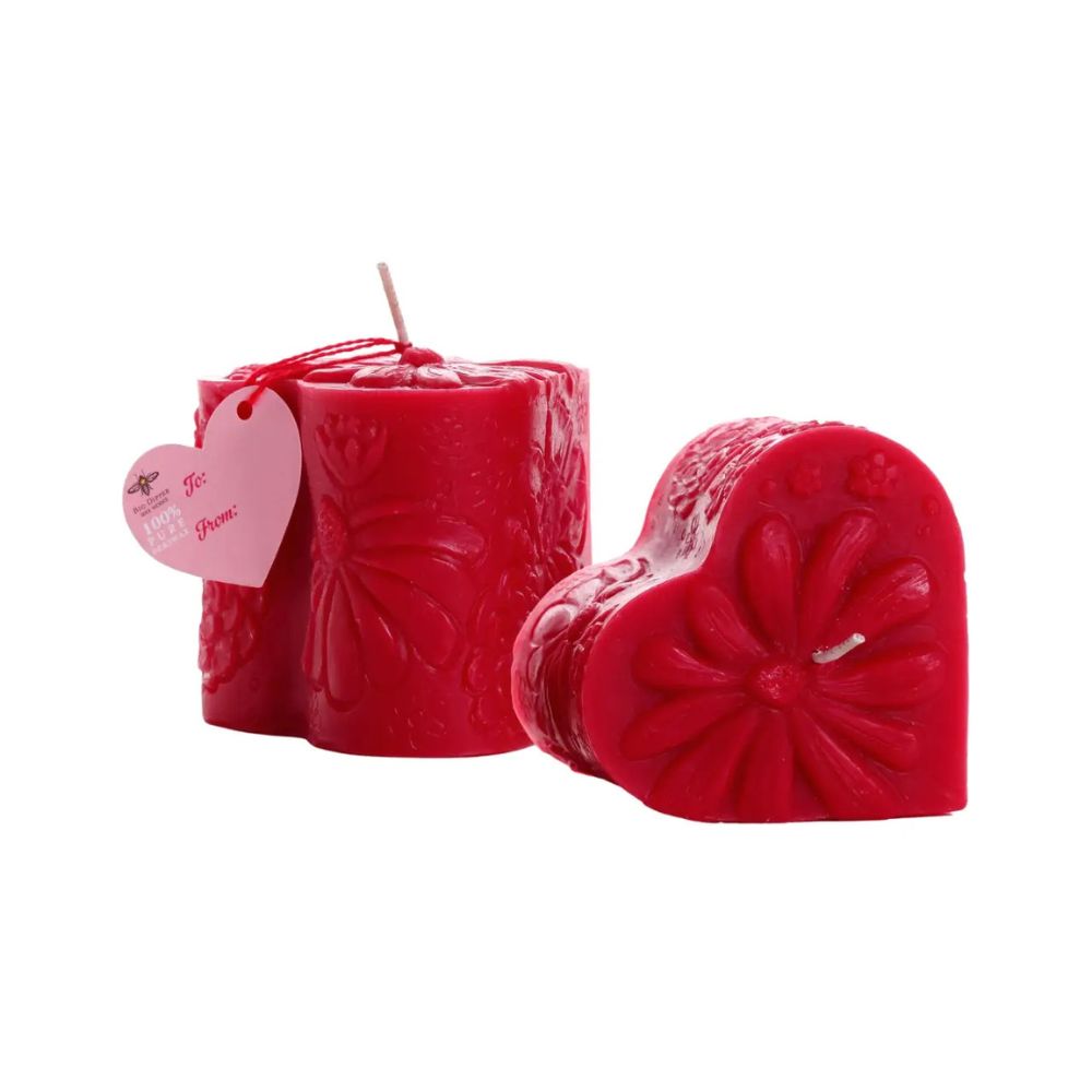 Beeswax Heart Pillar Candle 3" x 3" – Zee Bee Market LLC