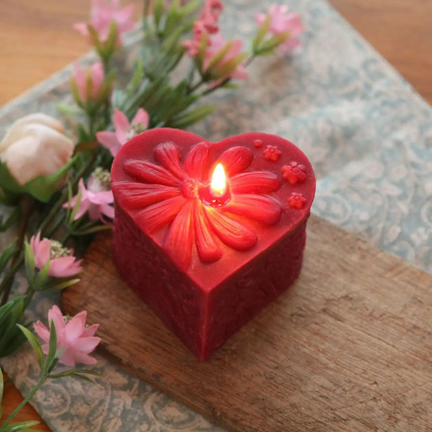 Beeswax Heart Pillar Candle 3" x 3" – Zee Bee Market LLC