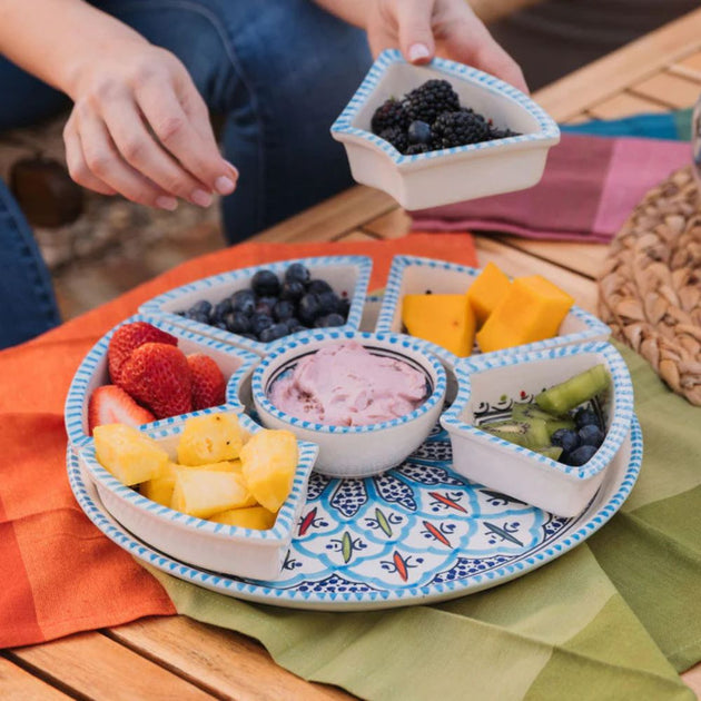 Rosette Hand-painted Ceramic Tapas Server Set – Zee Bee Market LLC