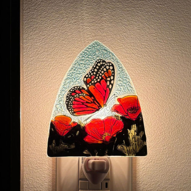 Night Light - Monarch Butterfly and Poppy Flowers – Zee Bee Market LLC