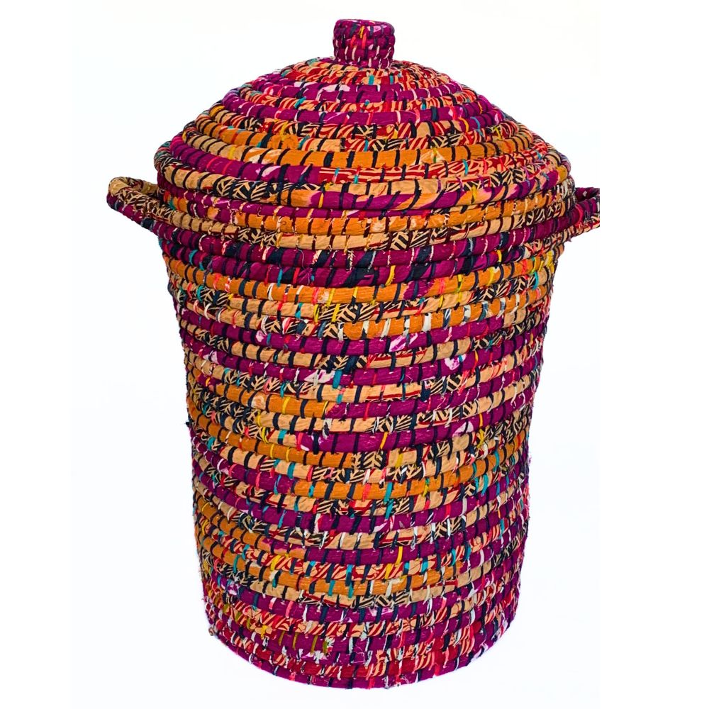 Kaisa Grass and Recycled Sari Lidded Hamper Basket – Zee Bee Market LLC