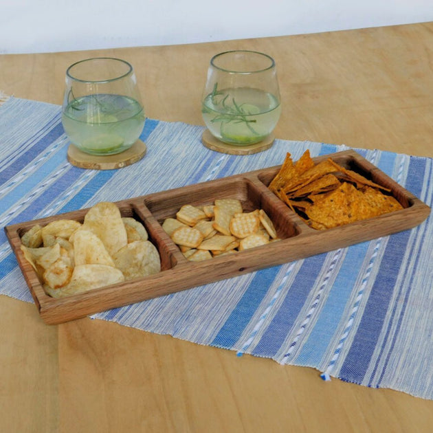 Oak Wood Triple Snack Serving Tray – Zee Bee Market LLC