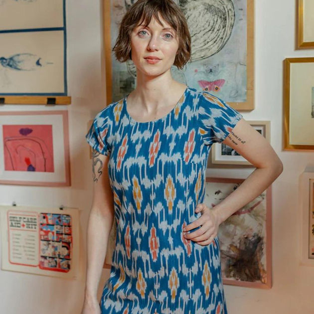 Farida Shift Dress - Blue Ikat – Zee Bee Market LLC