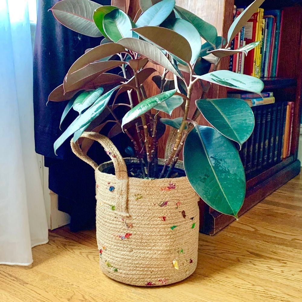 Jute and Sari Bits Basket with Handles – Zee Bee Market LLC