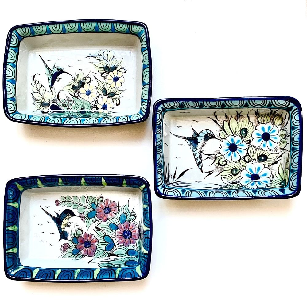 Hand-painted Hummingbird Ceramic Rectangle Dish – Zee Bee Market LLC