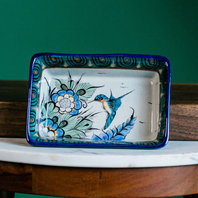 Hand-painted Hummingbird Ceramic Rectangle Dish – Zee Bee Market LLC