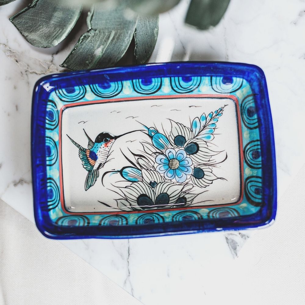 Hand-painted Hummingbird Ceramic Rectangle Dish – Zee Bee Market LLC