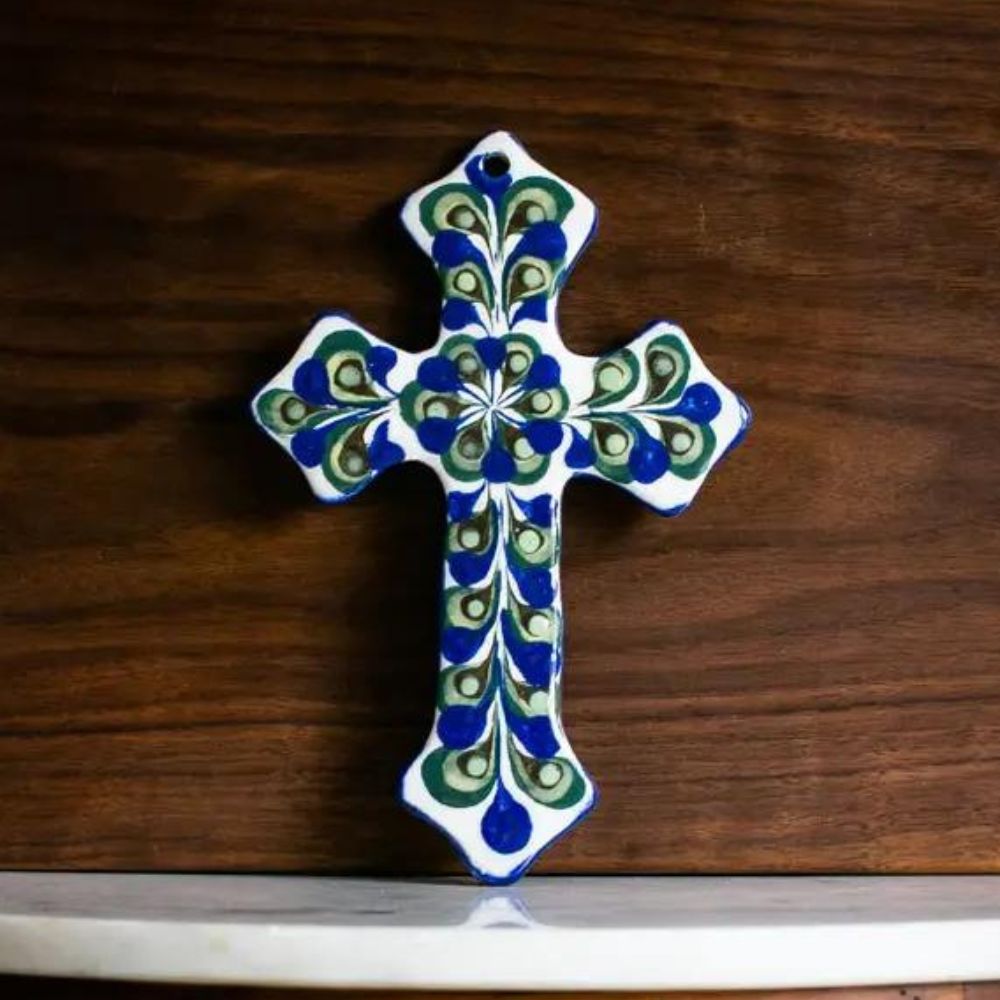 Hand-painted Ceramic Cross - Medium – Zee Bee Market LLC