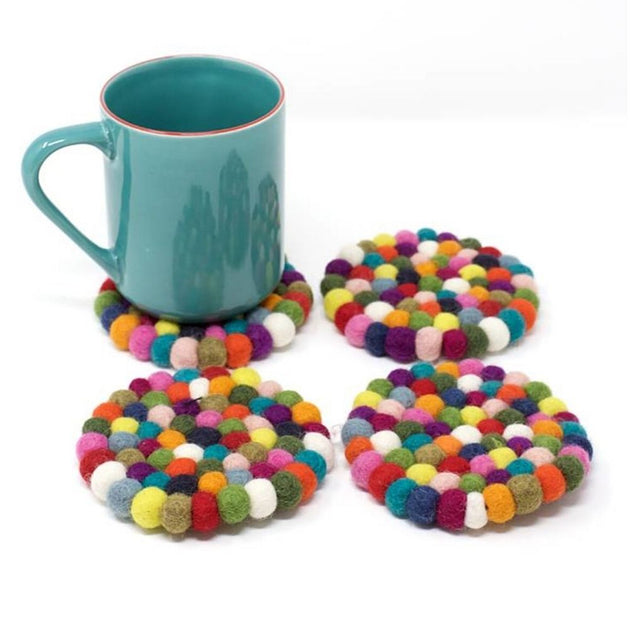 Felt Ball Coasters Rainbow - Set of 4 – Zee Bee Market LLC