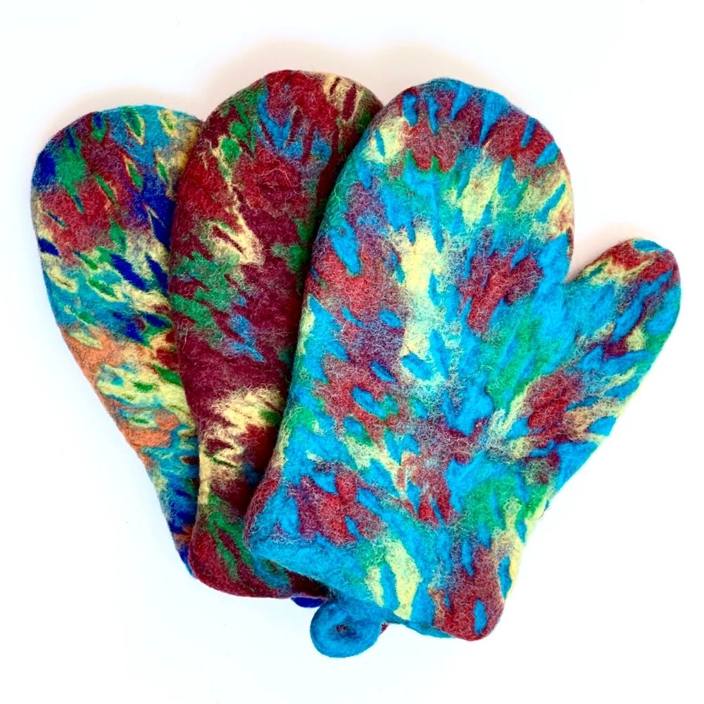 Colorful Felted Wool Oven Mitts - Various Designs – Zee Bee Market LLC